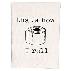 Moonlight Makers Soft Waffle Weave Hand Towel, 100% Pure White Cotton, Bathroom/Kitchen Decor, Funny Gift Idea (That's How I Roll (Toilet Paper))