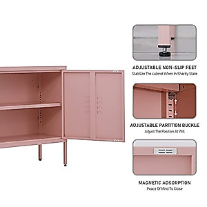 LINGZOE 2 Door Steel Storage Cabinet Pink TV Stand for Living Room,Metal Locker Storage Cabinet for Bedroom Balcony