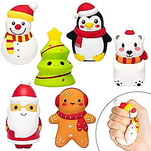 BeYumi 6 Packs Christmas Squeeze Slow Rising Toys, Santa Claus, Christmas Tree, Gingerbread, Snowman, Penguin, White Bear, Soft Scented Squeeze Decompression Stress Relief Toys for Kids Party Favor