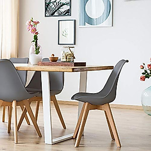 Yaheetech Dining Chairs DSW Chair Accent Chair Shell PU Side Chair with Beech Wood Legs Modern Mid Century Eiffel Inspired Chair Upholstered Dining Room Living Room Bedroom Kitchen Dark Gray, 4Pcs