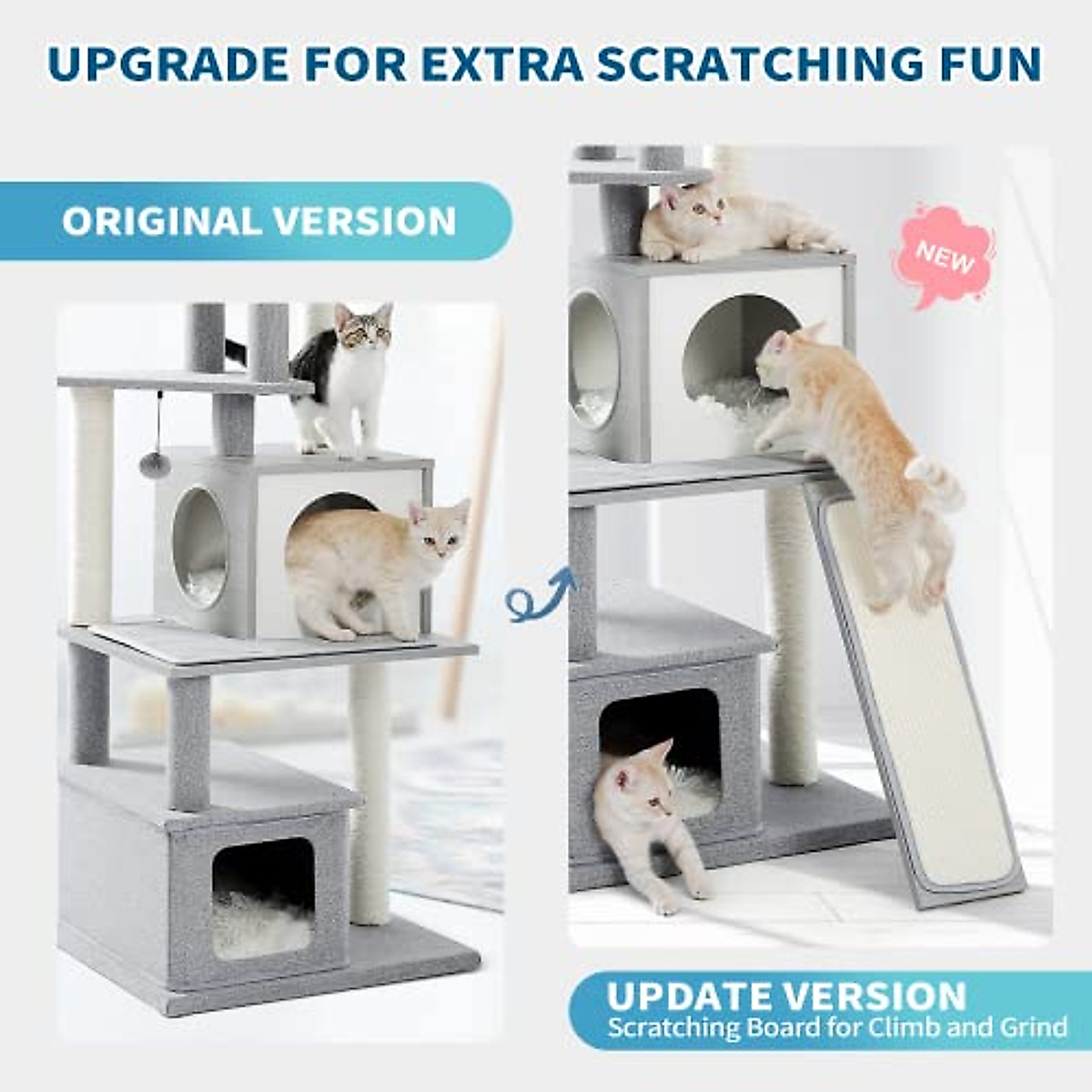 Made4Pets Modern Cat Tower for Indoor Big Cats, Wood Cat Tree with Scratch Post and Top Perch Bed, Tall Kitty Condo Litter Box for Large Cats 20 Lbs, Heavy Duty Narrow Kitten Tree