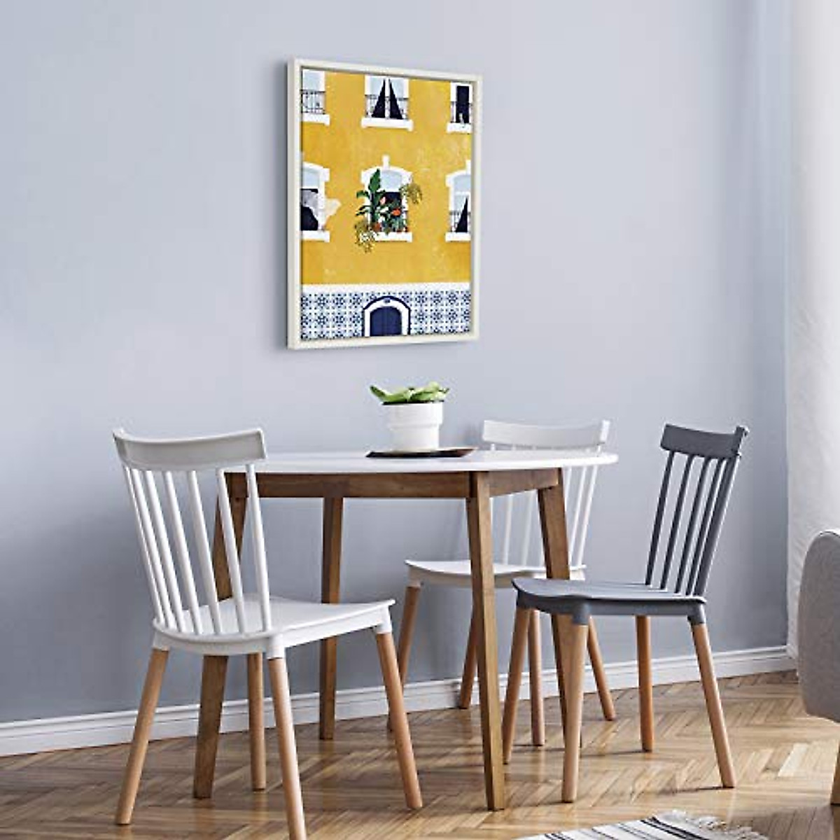 Kate and Laurel Sylvie Lisbon Framed Canvas Wall Art by Maja Tomljanovic, 18x24 White, Colorful Feminine Art Decor