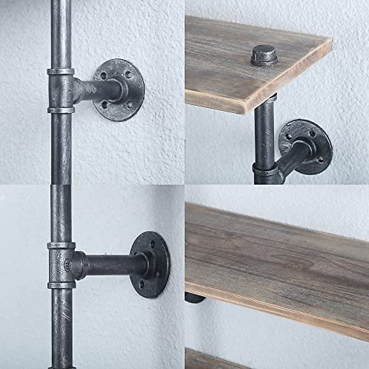 JIANZHUO Industrial Pipe Shelf Real Wood Floating Shelves,Rustic 3 Tier Wall Shelf Bar Pipe Shelving,Steampunk Pipe Shelves Wall Mounted,Metal Bookshelf Kitchen Wall Shelves(36in)