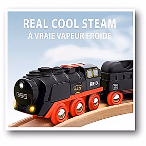 Brio World 33884 Battery-Operated Steaming Train | Toy Train with Light and Steam Effects for Kids Age 3 and Up, Black