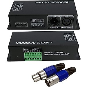 AMKI DMX 512 LED Decoder Controller for RGB Tape Strip Light Dimmer Driver (4 Channel with Display)