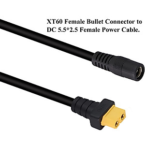 AAOTOKK XT60 to DC Adapter Cable XT60 Bullet Connector Female to DC 5.5mm X 2.5mm Female Power Jack Adapter Cable for TS100 Soldering Iron, FPV Monitor Power,Drone Power Cord.(30 cm-2Pack)
