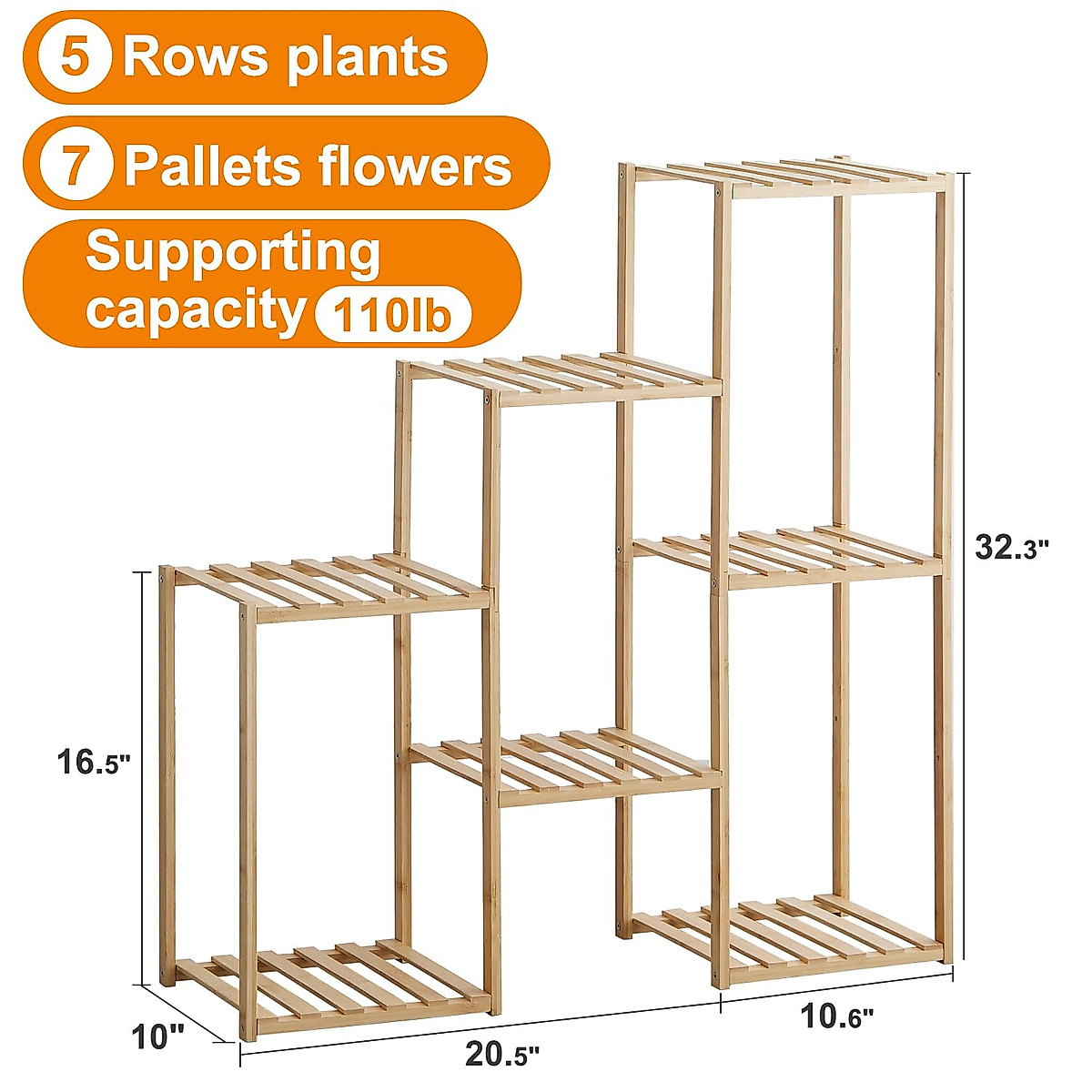 Plant Stand Indoor Plant Stands Bamboo Outdoor Tiered Plant Shelf for Multiple Plants, 3 Tiers 7 Potted Ladder Plant Holder Table Plant Pot Stand for Window Garden Balcony Living Room Corner (Natural)