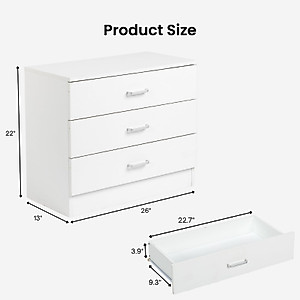 Zimtown 3 Drawer White Dresser for Bedroom, Small Chests of Drawers Modern Nightstand, Dresser Chest with 3 Storage Drawers, Dressers for Nursery, Hallway, Living Room, Closet