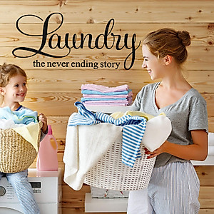 Laundry Room Vinyl Wall Decal Wash Dry Vinyl Laundry Stickers Laundry The Never Ending Story Decal Washer Stickers Quote Wall Art Stickers for Home Apartment Washing Machine (Black Printing)