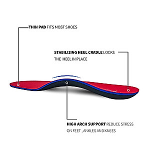 PCSsole Orthotic Arch Support Shoe Inserts Insoles for Flat Feet,Feet Pain,Plantar Fasciitis,Insoles for Men and Women Red