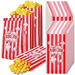 Sherr 300 Pieces Paper Popcorn Bags Bulk 2 oz Grease Proof Popcorn Holders Disposable Popcorn Accessories Vintage Red and White Striped Design for Popcorn Machine Movie Night Theater Carnival Supplies