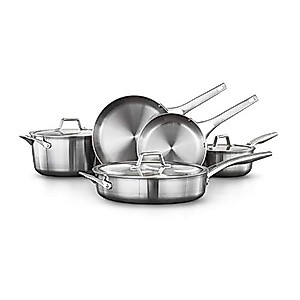 Calphalon 8-Piece Pots and Pans Set, Stainless Steel Kitchen Cookware with Stay-Cool Handles, Dishwasher Safe, Silver