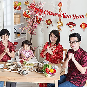 5 Pcs Happy Chinese New Year Banner Lunar New Year Decoration 2023 Pre Assembled Spring Festival Hanging Wall Decor for Home Office Party Supplies Party Photo Background