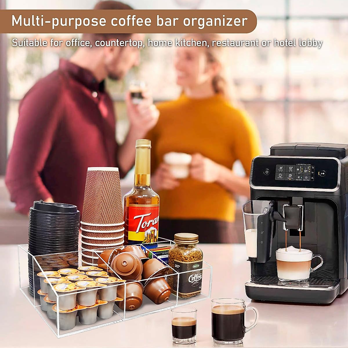 KAIDELI Acrylic Coffee Bar Station Organizer for Countertop, Office, Home Coffee K Cup Holder Holds Paper Cups, Condiments, Coffee Pods, Syrups, Creamer, Multi-Purpose Coffee Bar Accessories Organizer