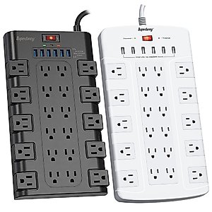 Power Strip, SUPERDANNY Surge Protector with 22 AC Outlets and 6 USB Charging Ports+ 【6.5Ft & 22 Outlets & 6 USB Ports】 1050J Surge Protector Power Strip SUPERDANNY Flat Plug Extension Cord