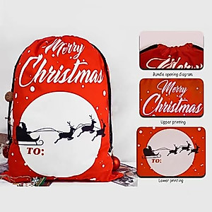 ulafbwur Hand Washable Santa Bag Reusable with Reindeer Sleigh Design Large 70x50cm Size Heavy Duty Cotton Material Festive Drawstring for Red