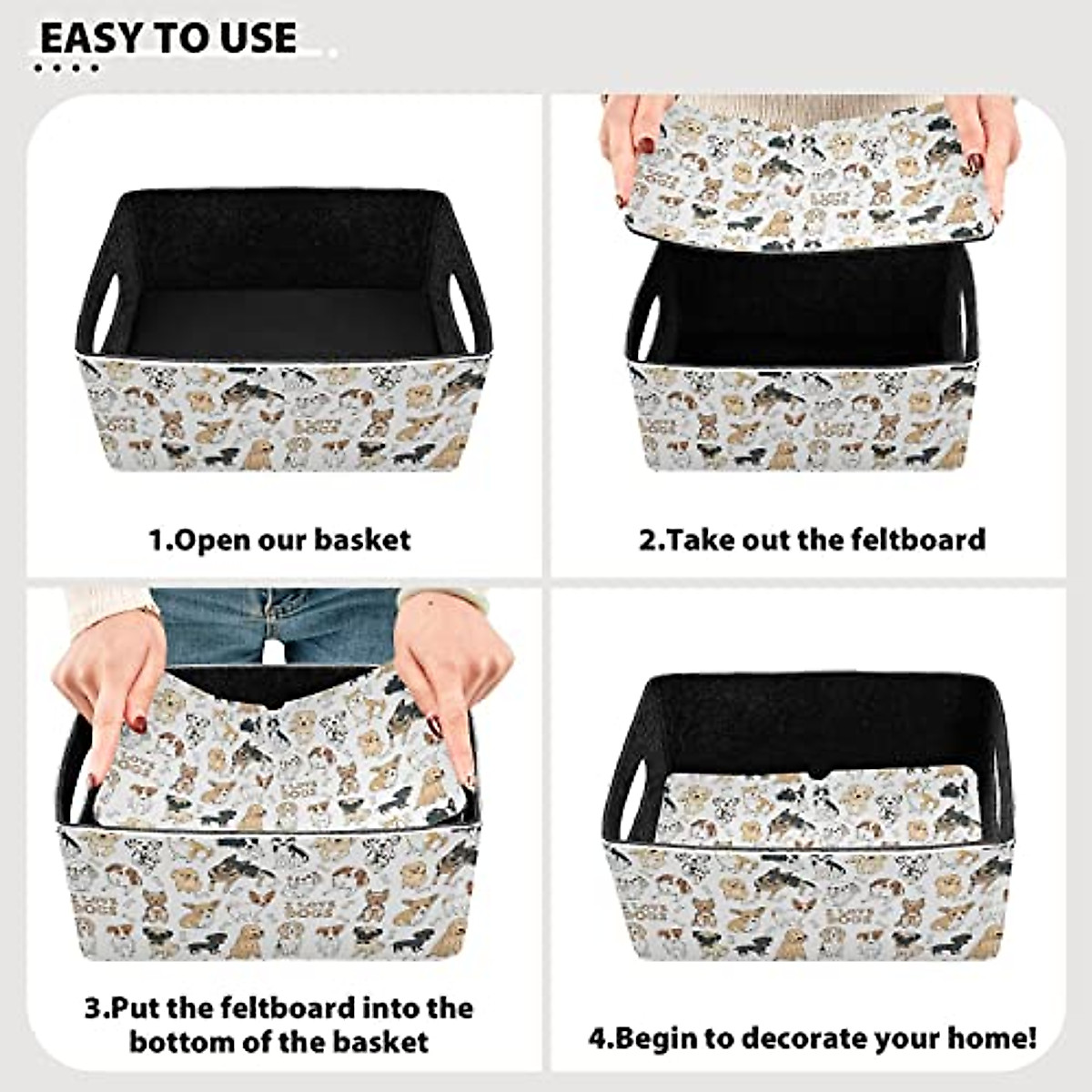 Kcldeci Breeds Drawn Dogs Storage Bins Baskets for Organizing, Sturdy Storage Basket Foldable Storage Baskets for Shelves Closet Nursery Toy