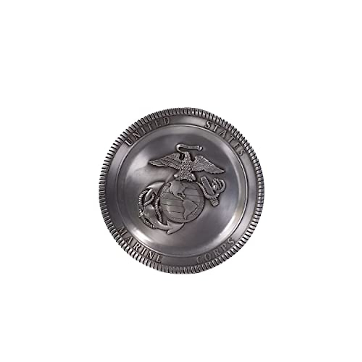 United States Marines Corps (USMC) Licensed Collectable Pewter Plate with Brushed Nickel finish with USMC logo imprinted Decorative with Display Stand Decoration Household Plates| 5.5 x 5.5 x 0.25"