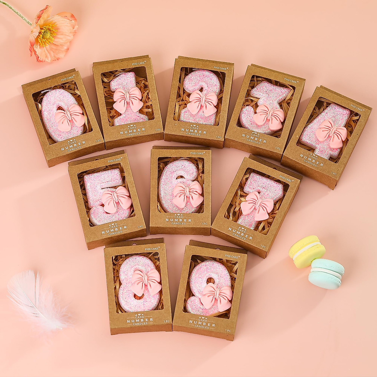 PHD CAKE 2.76 Inch Number 1 Pink Bowknot Birthday Candles, Cute Themed Number Candles, Party Celebration