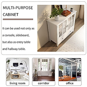41.34 Inch Sideboard Buffet Cabinet with Double Glass Doors, Wooden Cupboard Storage Cabinet Cupboard Console Table with Drawer, for Kitchen Dining Room Hallway Entryway Living Room