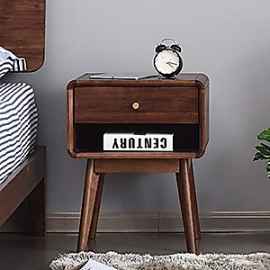 SJYDQ Nordic All Solid Wood Bedroom Bedside Table Home Log Bed Simple Storage Cabinet Walnut Color (Color : Black)
