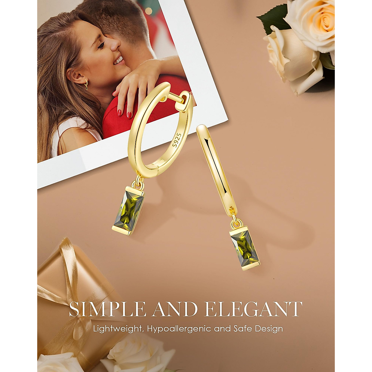 14K Gold Plated Drop Earrings, LOUISA SECRET Sterling Silver Earrings for Women, Dainty Birthstone Earrings with Zirconia, Anniversary Birthday Wedding Christmas Jewelry Gift for Mom