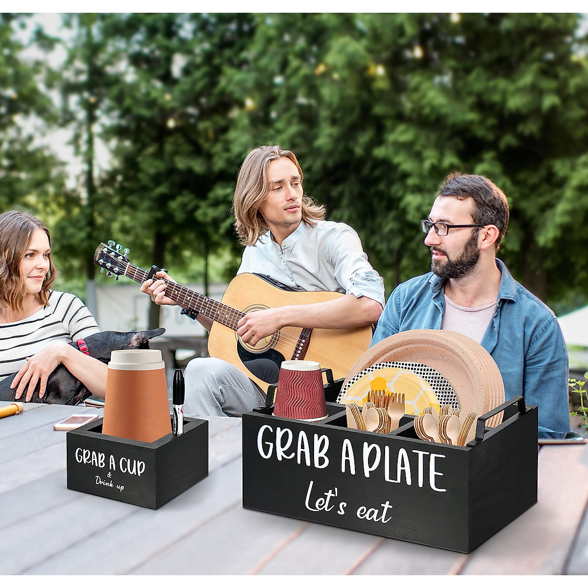 Kitchen Utensil Holder, Kitchen Countertop Plate Organizer with Large Cup Holder, Paper Plate Holders, Disposable Dish Holder and Disposable Cup Holder Utensil Caddy for Kitchen, Party, BBQ(Set of 2)…