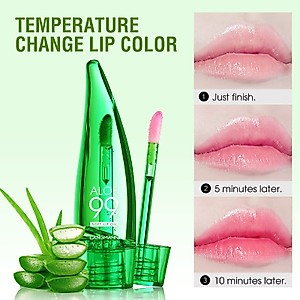 3Pcs Aloe Vera Lipstick, Aloe Vera Gel Temperature Color-Changing Lip Gloss set, Magic Lipstick Moisturizing Non-stick Waterproof Lip Gloss Lip Glaze For Girls (A)