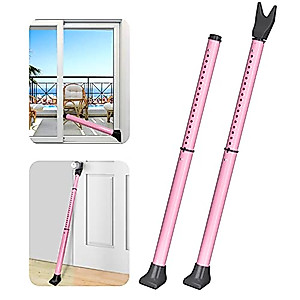 AceMining Upgraded Door Security Bar & Sliding Patio Bar, Heavy Duty Stoppers Adjustable Jammer for Home, Apartment, Travel (2 Pack,Pink)