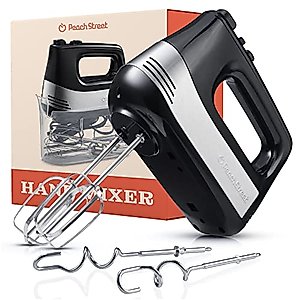 Powerful Electric Kitchen Hand Mixer, 200 Watts, 5 Speed Food Handheld Mixer, with Turbo Button, Dough, Whisk and Beater Attachments, and Accessory Bin, for Dough, Eggs, Batter,