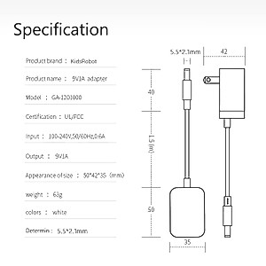 KIDSROBOT for Arduino Uno Mega 2560 Zero Due Leonardo Power Supply Adapter, 100-240V AC to DC 9V 1A, US Plug 5.5mm x 2.1mm, Also Suport Most Breadboard Power Supply Modules