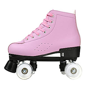 Women's Roller Skates PU Leather High-top Roller Skates Four-Wheel Roller Skates Shiny Roller Skates with Carry Bag for Girls (Pink Flash Wheel,9)