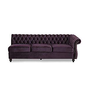 Great Deal Furniture Annabelle 7 Seater Velvet Tufted Chesterfield Sectional BlackBerry and Dark Brown