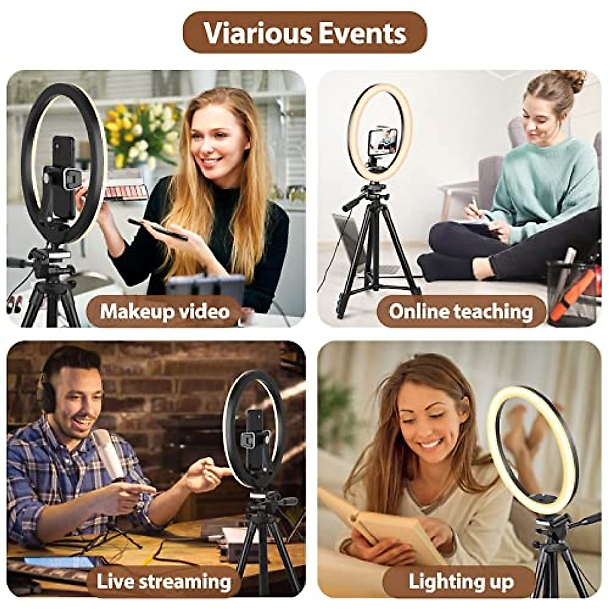 Upgraded 10” Ring Light with Stand and Phone Holder, Dimmable Led Phone Ringlight for Photography/Selfie/Video Recording/Makeup/Live Stream, Compatible with Phones, Webcams and Cameras