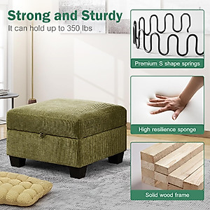 ABCASA Sofa Ottoman with Storage,Ottoman Module for Modular Sectional Sofa Couch, Storage Ottoman Footrest and Seat Cube, Green