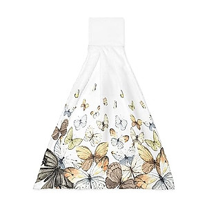 Big buy store Hanging Kitchen Towels Butterfly Floral Bathroom Hand Towels with Hanging Loop Country Style Ombre Butterfly Soft Absorbent Drying Dish Tie Towels for Kitchen Toilet Tabletop Home Decor