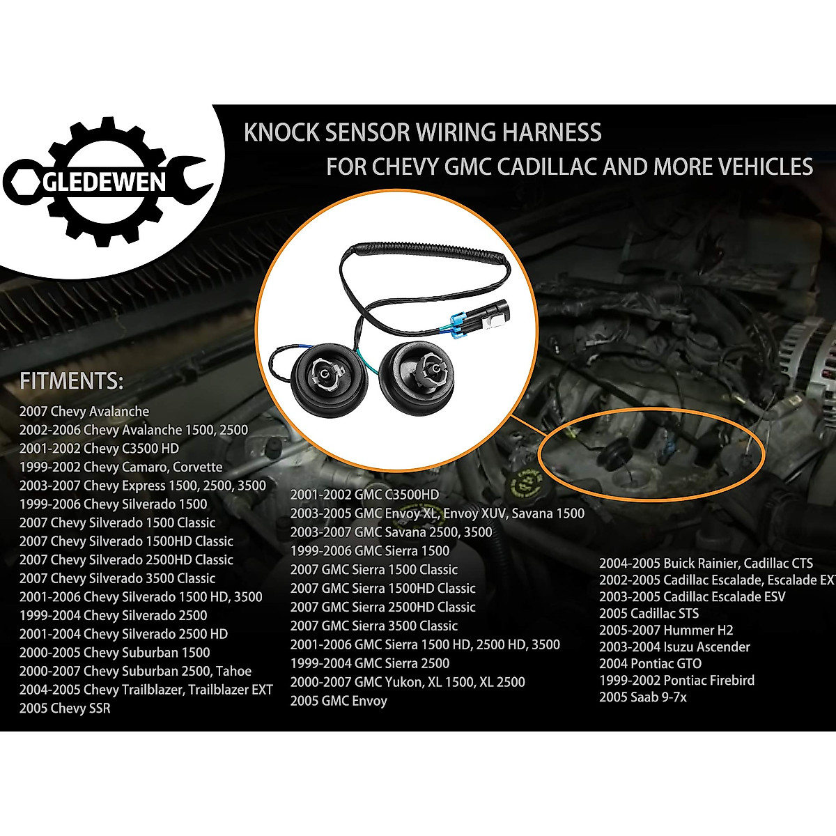 Knock Sensor Wiring Harness | for Chevy Suburban Silverado Avalanche Tahoe, GMC Sierra Yukon, Cadillac & More GM Vehicles | Replace# 12601822, 917-033