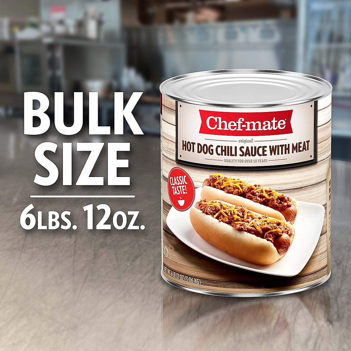 Chef-mate Hot Dog Canned Chili Sauce with Meat, Ready to Eat, 6 lb 12 oz (#10 Can Bulk)