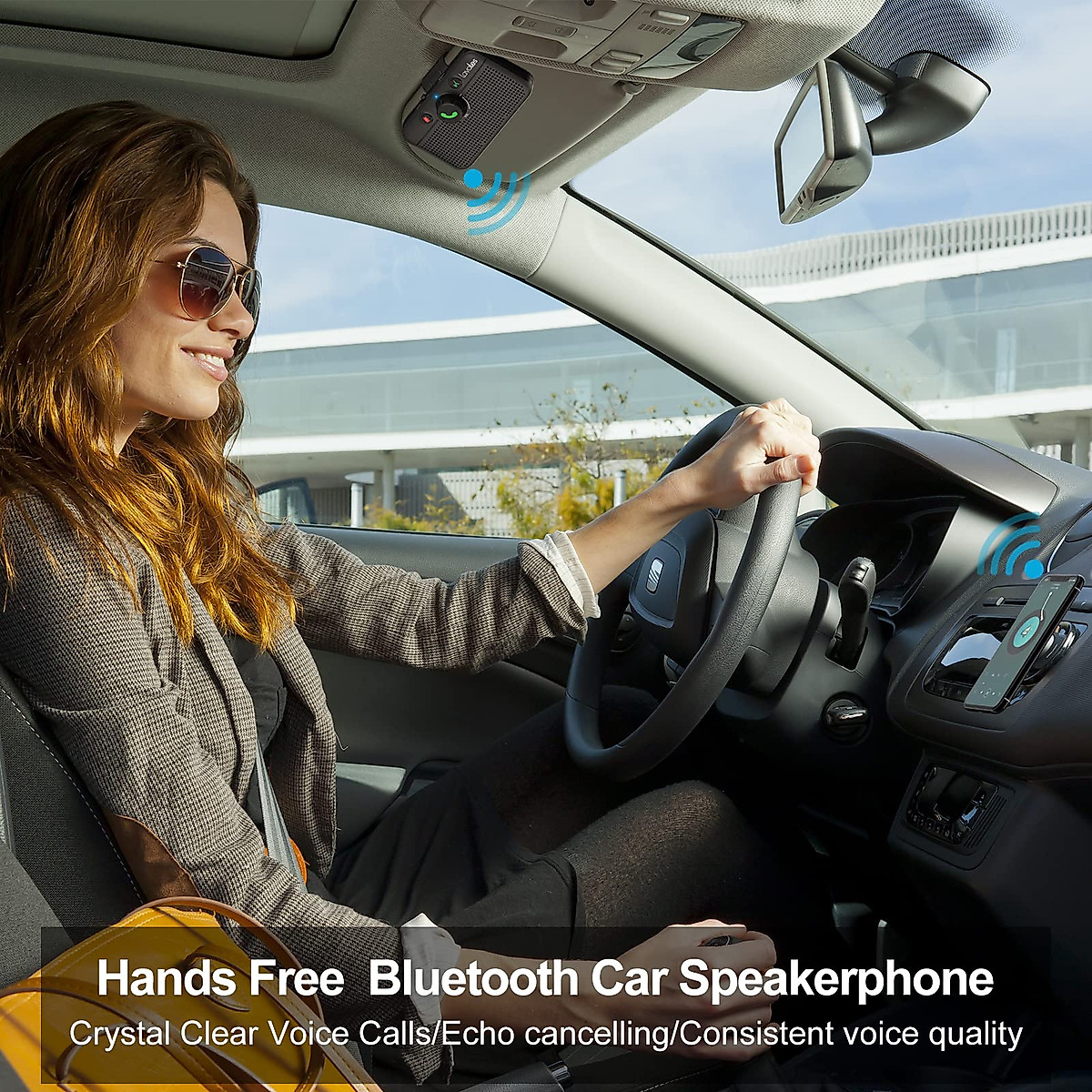 Lavales Car Bluetooth 5.3 Speaker, Handsfree Bluetooth Car kit for Cell Phone, Support Siri Google Voice Assistant/Motion AUTO ON, Car Phone Speakerphone with Visor Clip