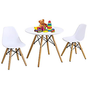 Costzon Kids Table and Chair Set, Kids Mid-Century Modern Style Table Set for Toddler Children, Kids Dining Table and Chair Set, 3-Piece Set (White, Table & 2 Chairs)