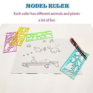 MIMIDOU Spiral Designer Freestyle Design Deluxe Kit, kids drawing aid art design stencil set include multicolored gel pen, spiral shapes and geometric templates 17 pcs.