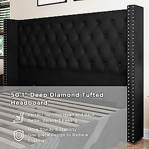 PaPaJet Lift Up Storage Bed Queen Size Upholstered Platform Bed Frame Button Tufted Wingback Headboard Hydraulic Lifting Storage Underneath/Wood Slats Support/Easy Assembly/Black