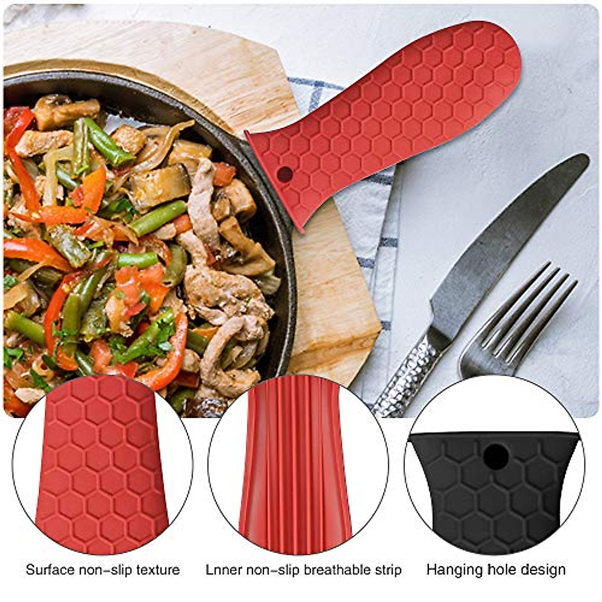 8 Pack Silicone Hot Handle Holder, Non-Slip Silicone Pot Holder Sleeve, Cast Iron Handle Covers, Assist Handle Holders Set, Heat Resistant Potholder Cookware Handle Cast Iron Skillet Handle Covers