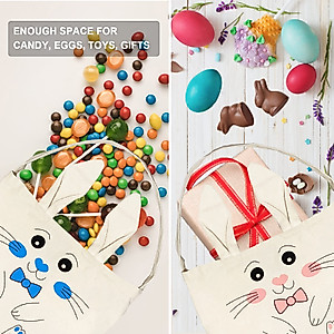 Bunny Easter Basket For Kids, Large Kids Easter Basket With Handle, Personalized Easter Basket For Girls Boys, Canvas Easter Baskets Empty With Foldable Bunny Ears Pink