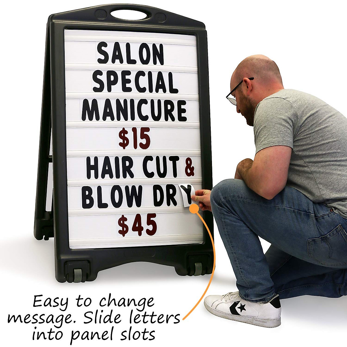 SmartSign 24"x36" Changeable Message Sign Board Sidewalk Sign, Standard Portable BigBoss & Letter Kit for Outdoor, Business, Large Black Standing Frame with Wheels, USA-Made