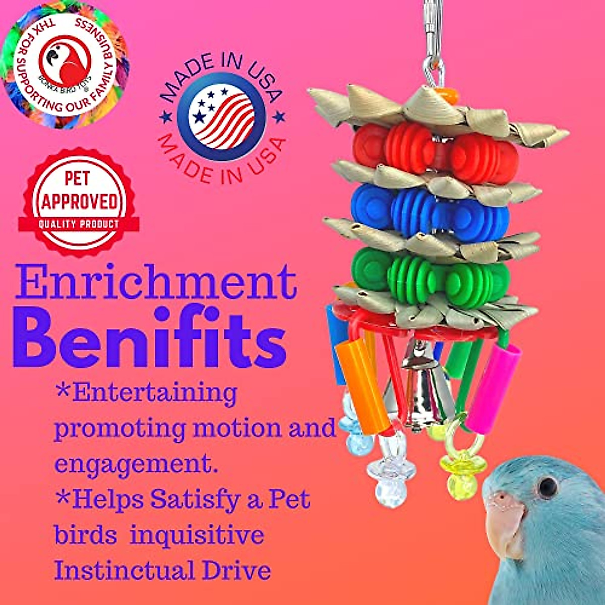 Bonka Bird Toys 3648 Bumpy Flower Small Bird Toy Cockatiel Parakeet Natural Chewy