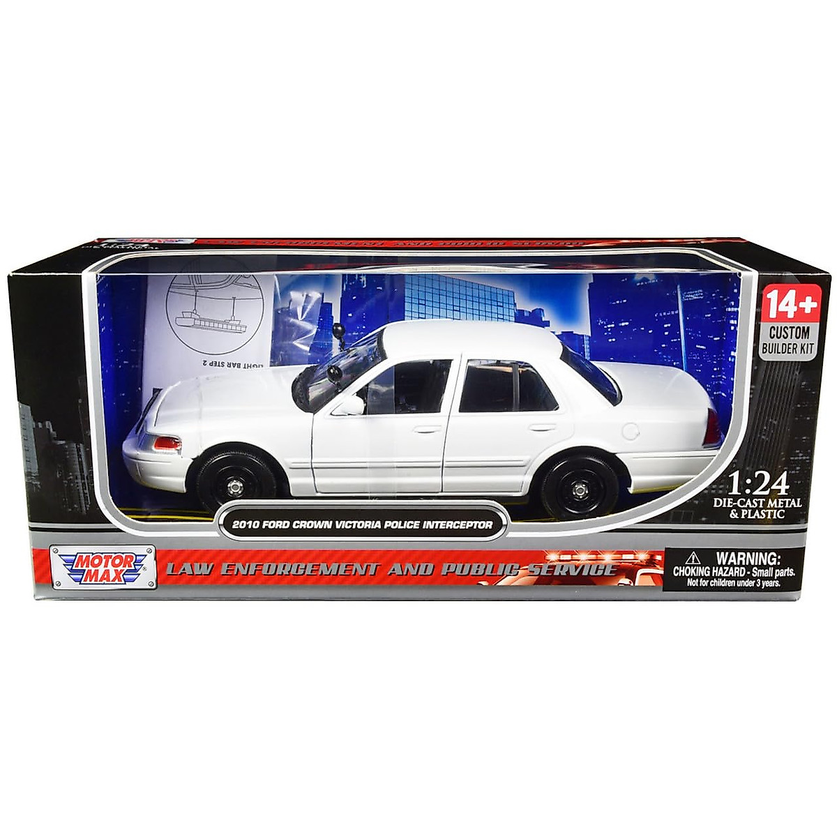 2010 Crown Victoria Police Interceptor Unmarked White Custom Builder's Kit Series 1/24 Diecast Model Car by Motormax 76469BB