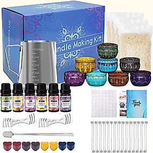 DIY candle making kit supplies gift for adults beginners, which contains candle wicks, wax, jars, stickers, a Pouring Pot. etc. Perfect hobbies, candle kit gift for parent-child lovers women.