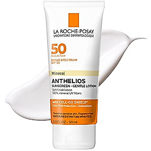 La Roche-Posay Anthelios Mineral Sunscreen Gentle Lotion Broad Spectrum SPF 50, Face and Body Sunscreen with Zinc Oxide and Titanium Dioxide, Oxybenzone & Octinoxate Free, Oil-Free