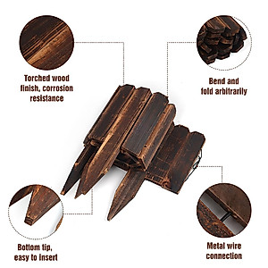 Newflager Garden Wooden Fence Anti-Corrosive Outdoor Landscape Edging Flexible Decorative Border with a Pair of Gloves for Garden Yard Flower Tree Fence - 7.9'' H x 47'' L